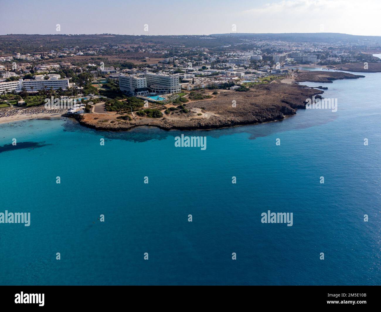 Aerial panoramic view on blue crystal clear water on Mediterranean sea ...