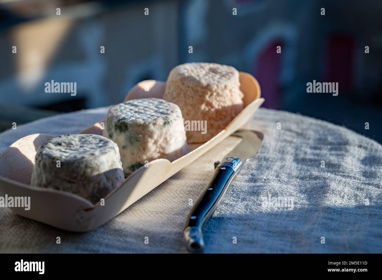 Small french goat cheeses, matured and with grey mold from Macon ...