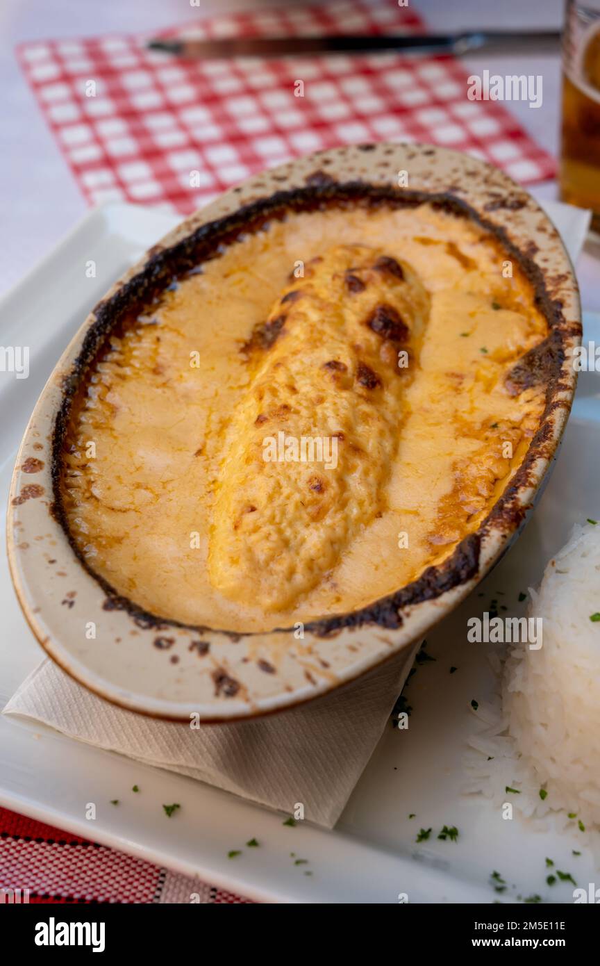 Quenelle, speciality of Lyon, oval-shaped dumplings filled with pike ...