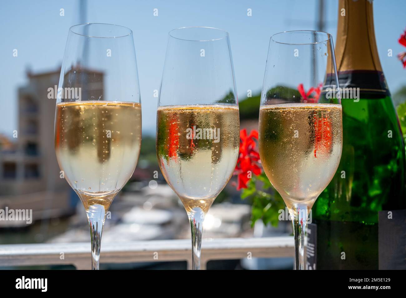 New year party, drinking of French brut champagne sparkling wine in ...