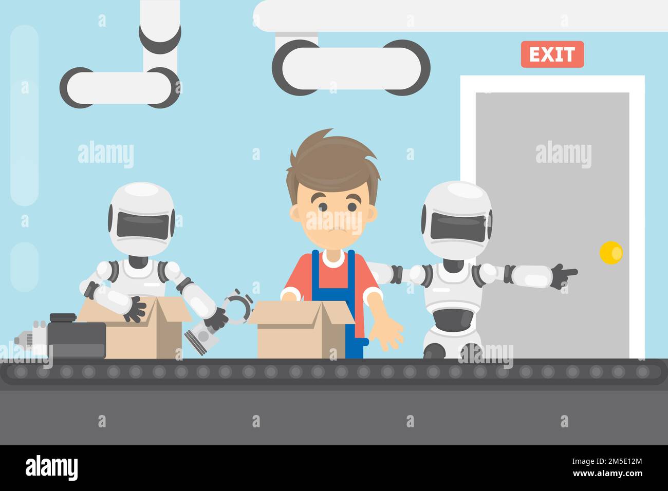 Working without human. Robot expells human from factory, Robots changes ...