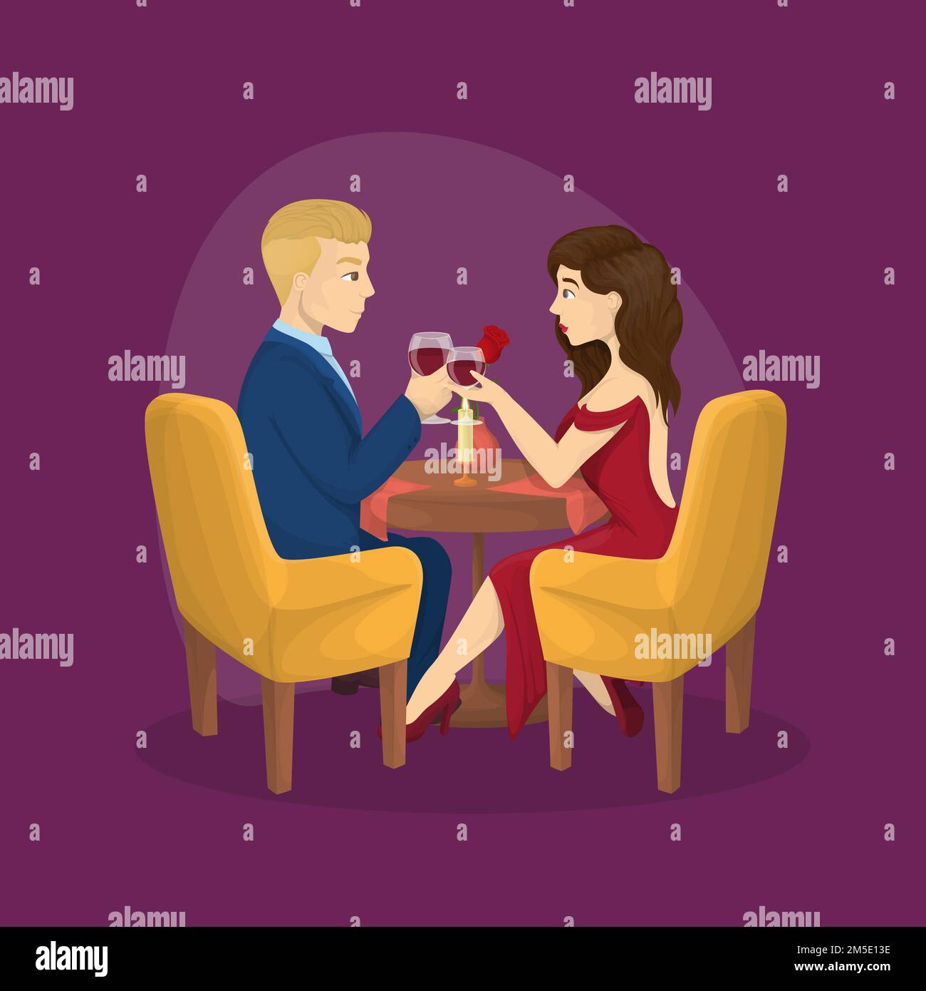Romantic dinner for two. Man and woman sit at the table with wine Stock ...