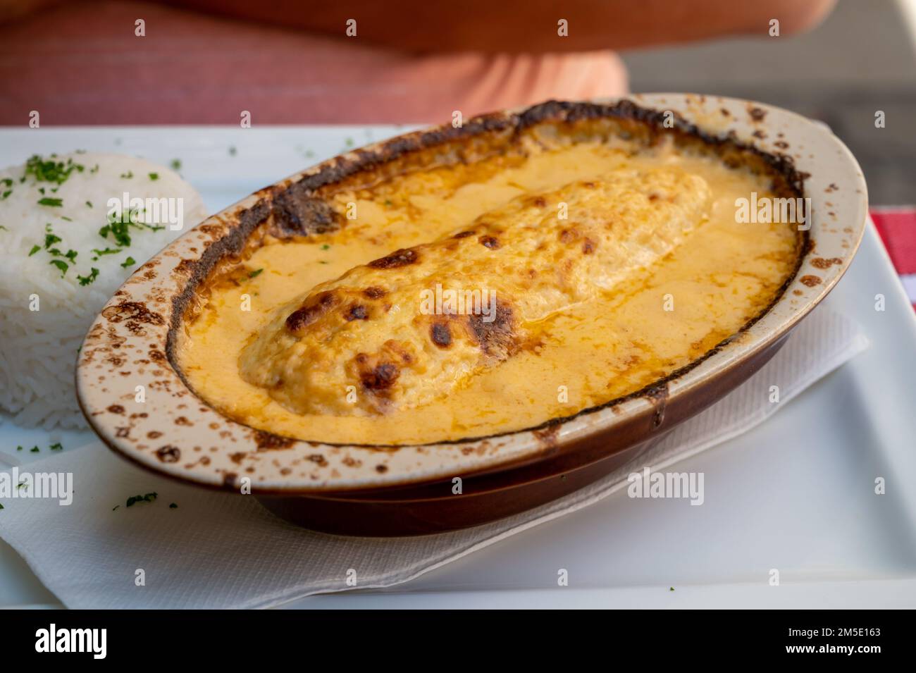Quenelle, speciality of Lyon, oval-shaped dumplings filled with pike ...