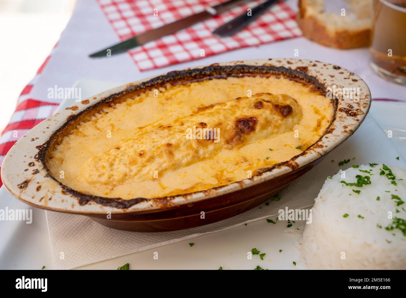 Quenelle, speciality of Lyon, oval-shaped dumplings filled with pike ...