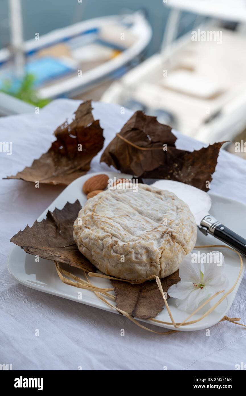 French mountains cheese banon made in Alpes-de-haute-provence wrapped ...