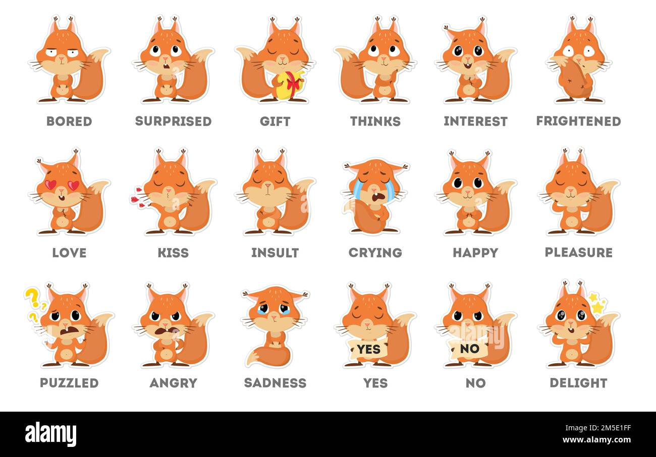 Squirrel emoji sticker set on white background. All kinds of emotios as ...