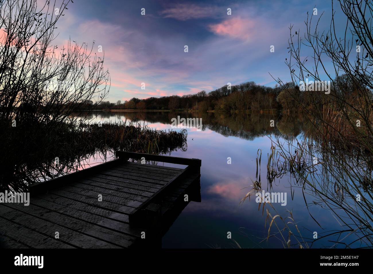 Winter sunset over Hinchingbrooke Country Park, Huntingdon town ...