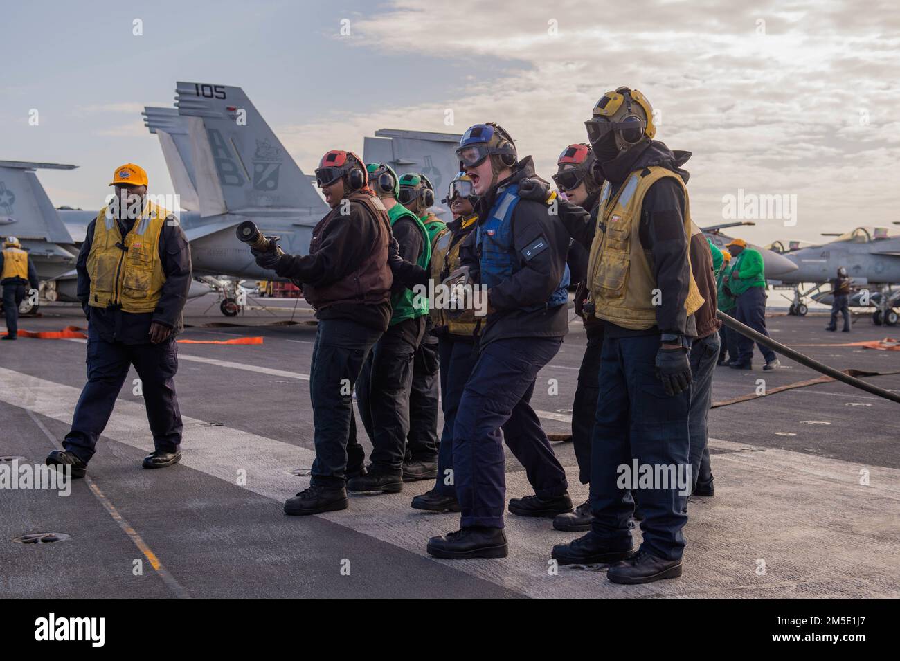 Flight deck fire fighting drill hi-res stock photography and images - Alamy