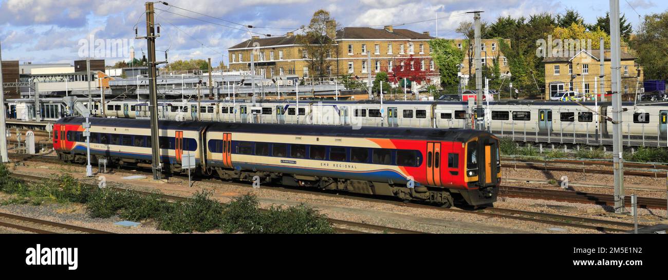 EMR Regional trains 158854 at Peterborough railway station, East Coast ...