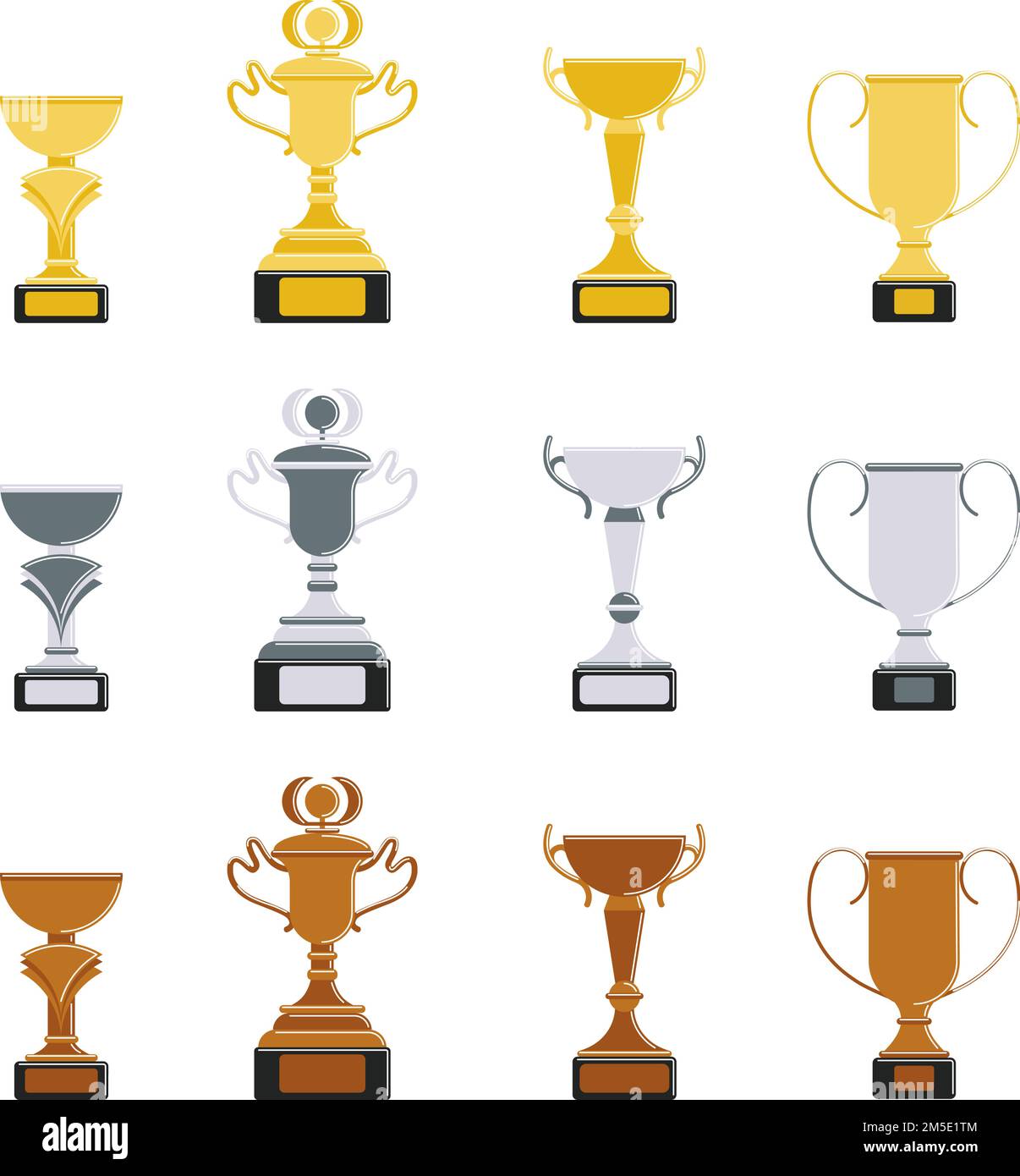 Different cups set on white background. Golden, silver and bronze ...