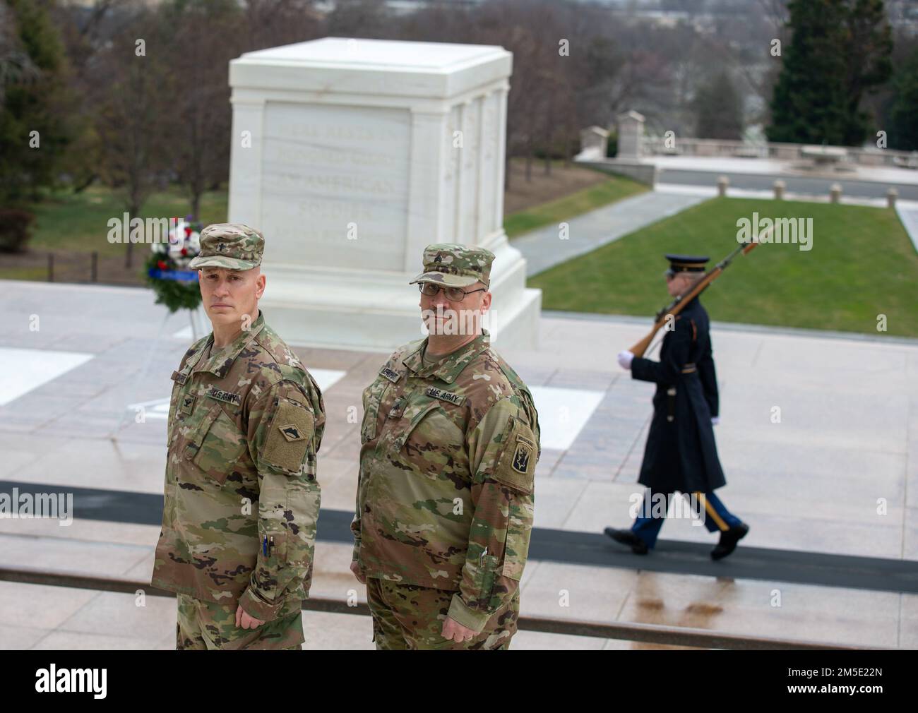 U.S. Army Chaplain Col. Brett Charsky (left) and Chaplains Assistant Sgt. Clayton Merchant ...