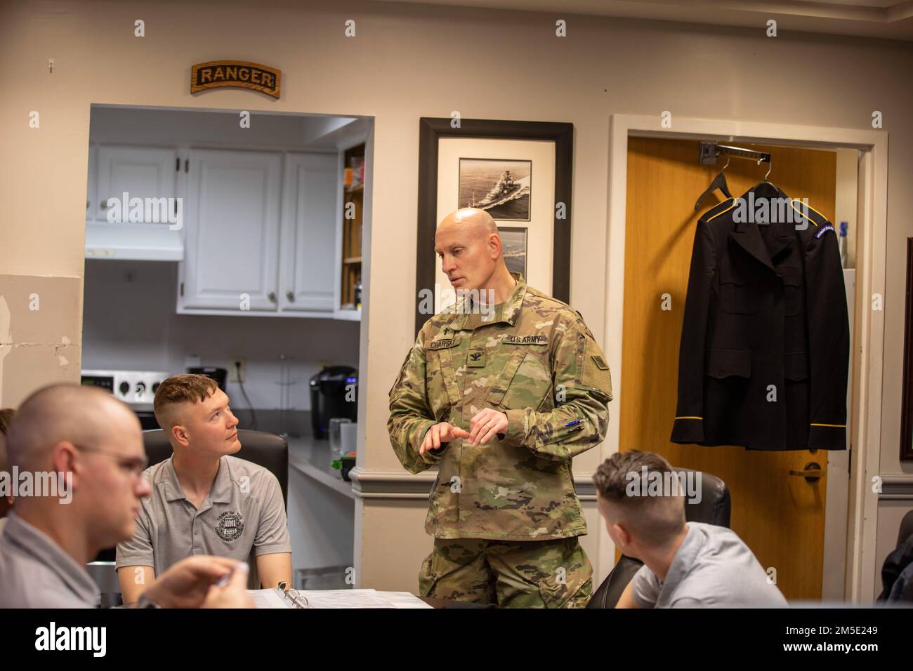 U.S. Army Chaplain Col. Brett Charsky, Vermont National Guard speaks with members of the Honor ...