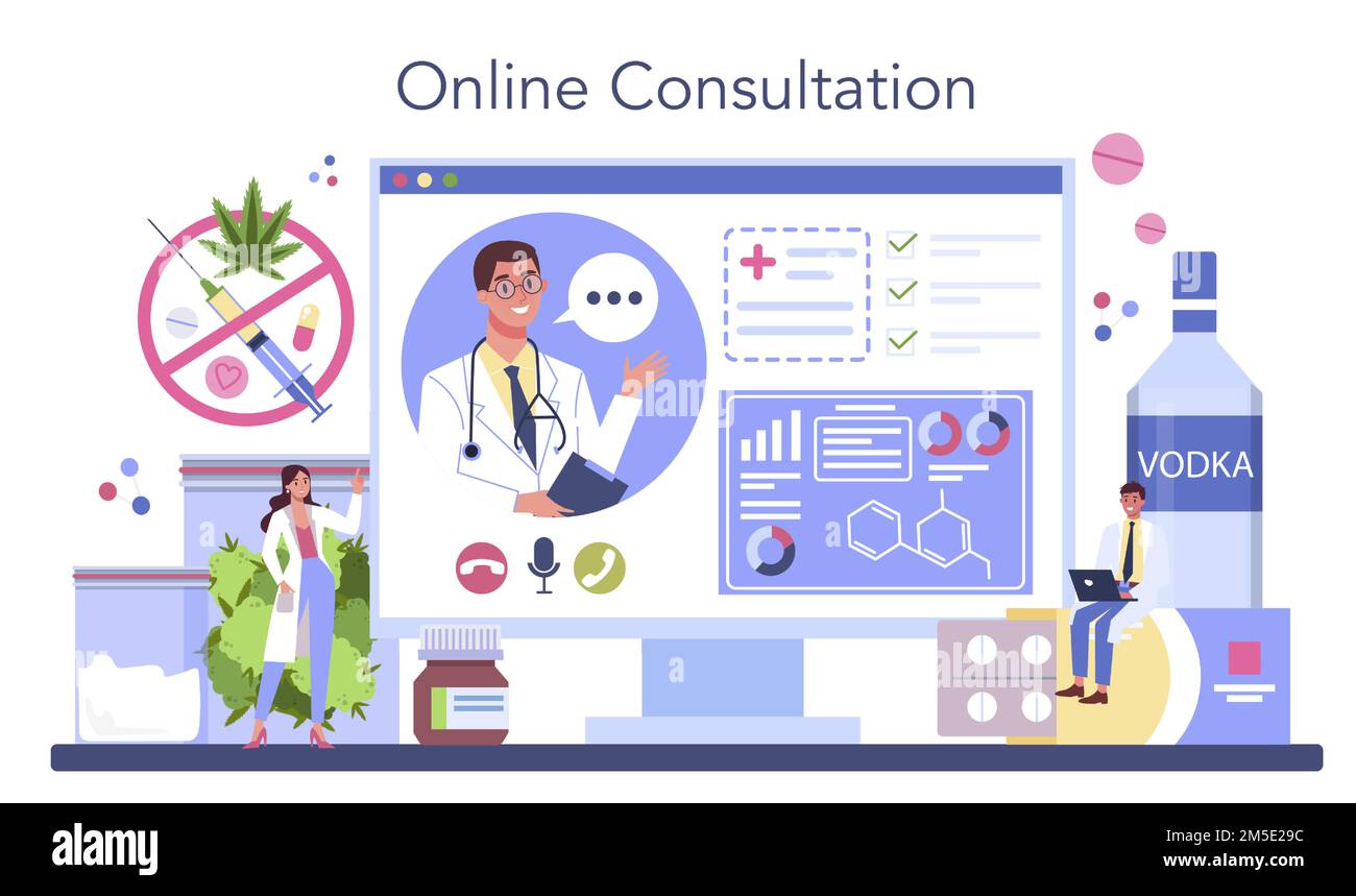 Addiction online service or platform. Idea of medical treatment for ...