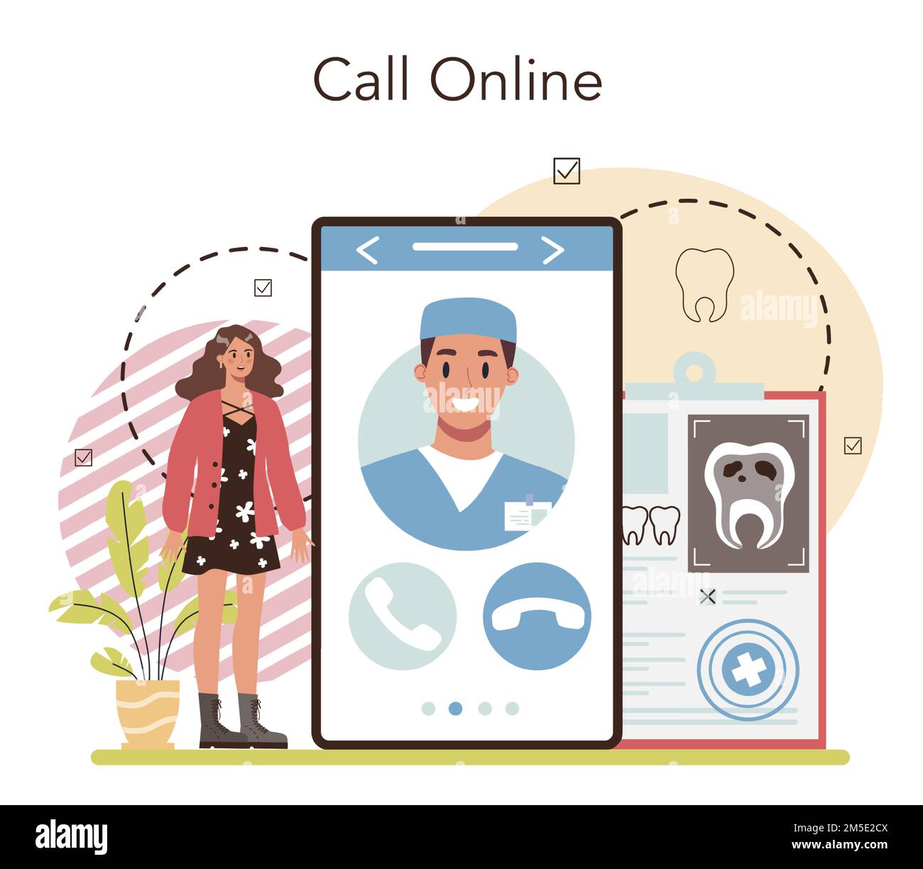 Dentist online service or platform. Dental doctor in uniform treating ...