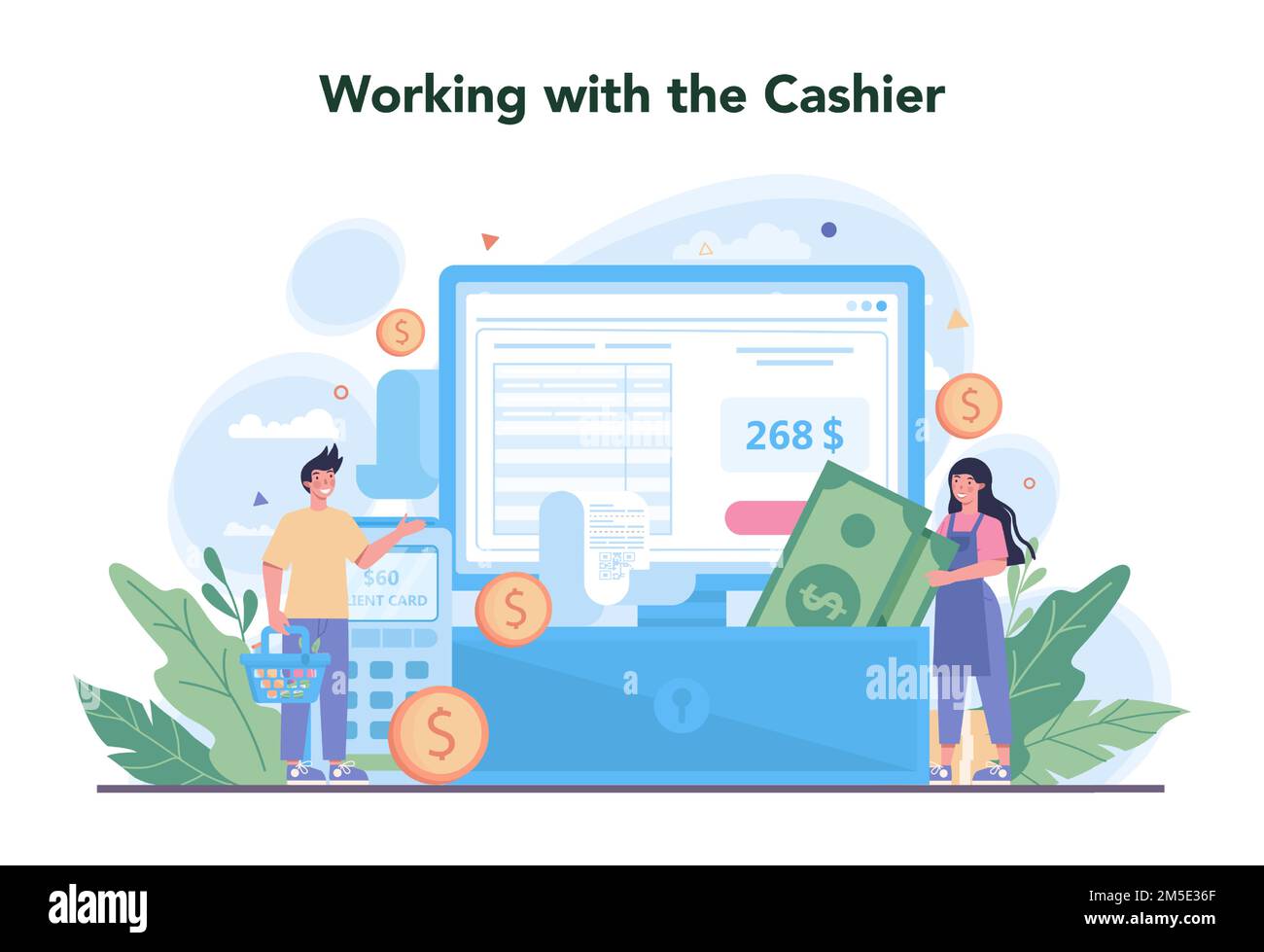 Cashier concept. Worker behind the cashier counter in the supermarket ... Cashier concept. Worker behind the cashier counter in the supermarket ...