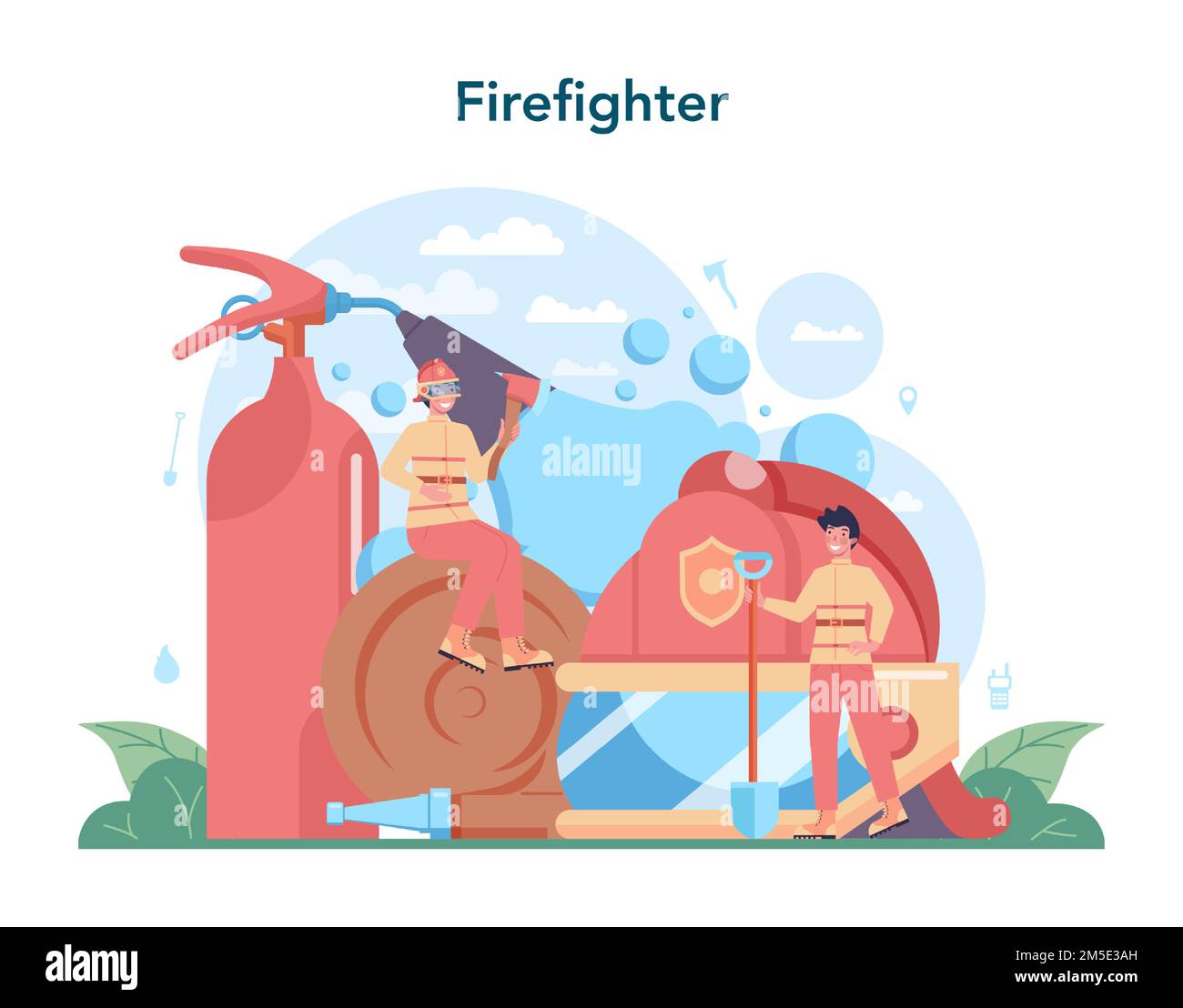 Fireman concept. Professional fire brigade firhting with flame ...