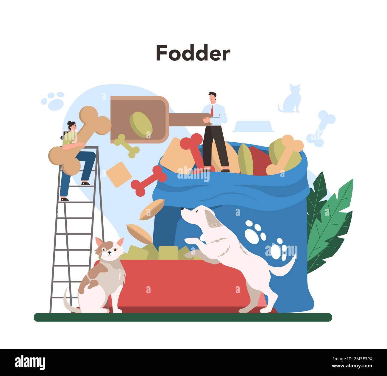 Fodder industry. Food for pet production Dog and cat bowl and food ...