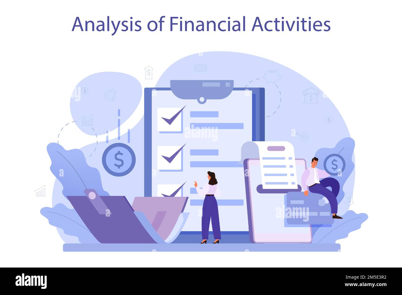 Analysis of financial activities. Business character reviewing company ...