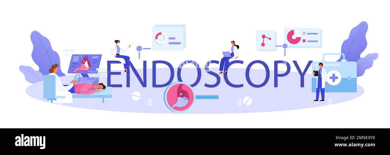 Endoscopy typographic header. Idea of health care and stomach treatment ...