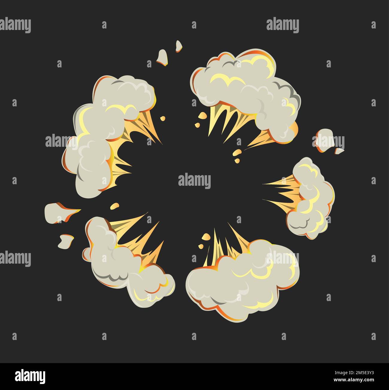 Isolated explosion icon on black background. Cartoon comic boom effect ...