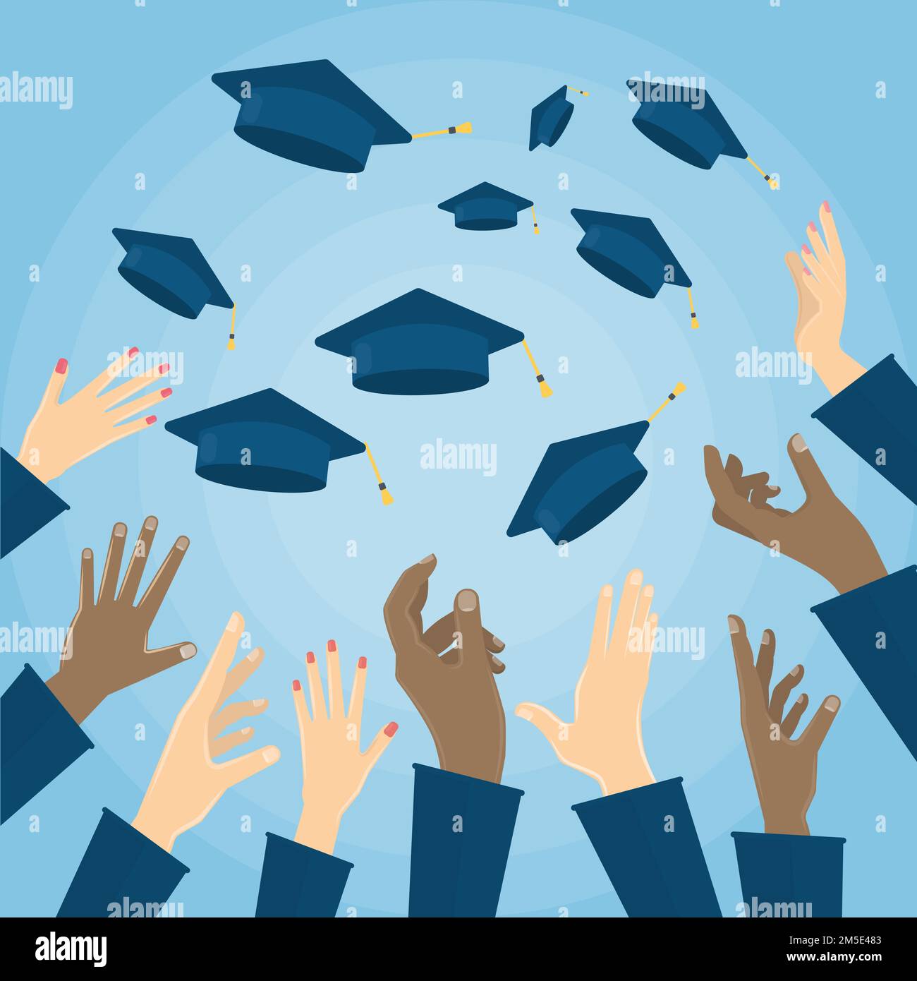 education student hats in the air. Flat design, vector illustration ...