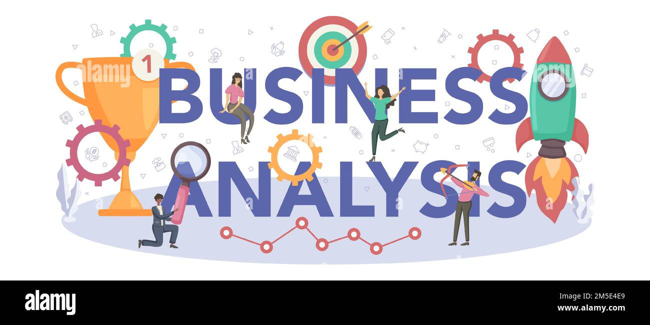 Business analysis typographic header. Financial operation optimization, strategy development ...