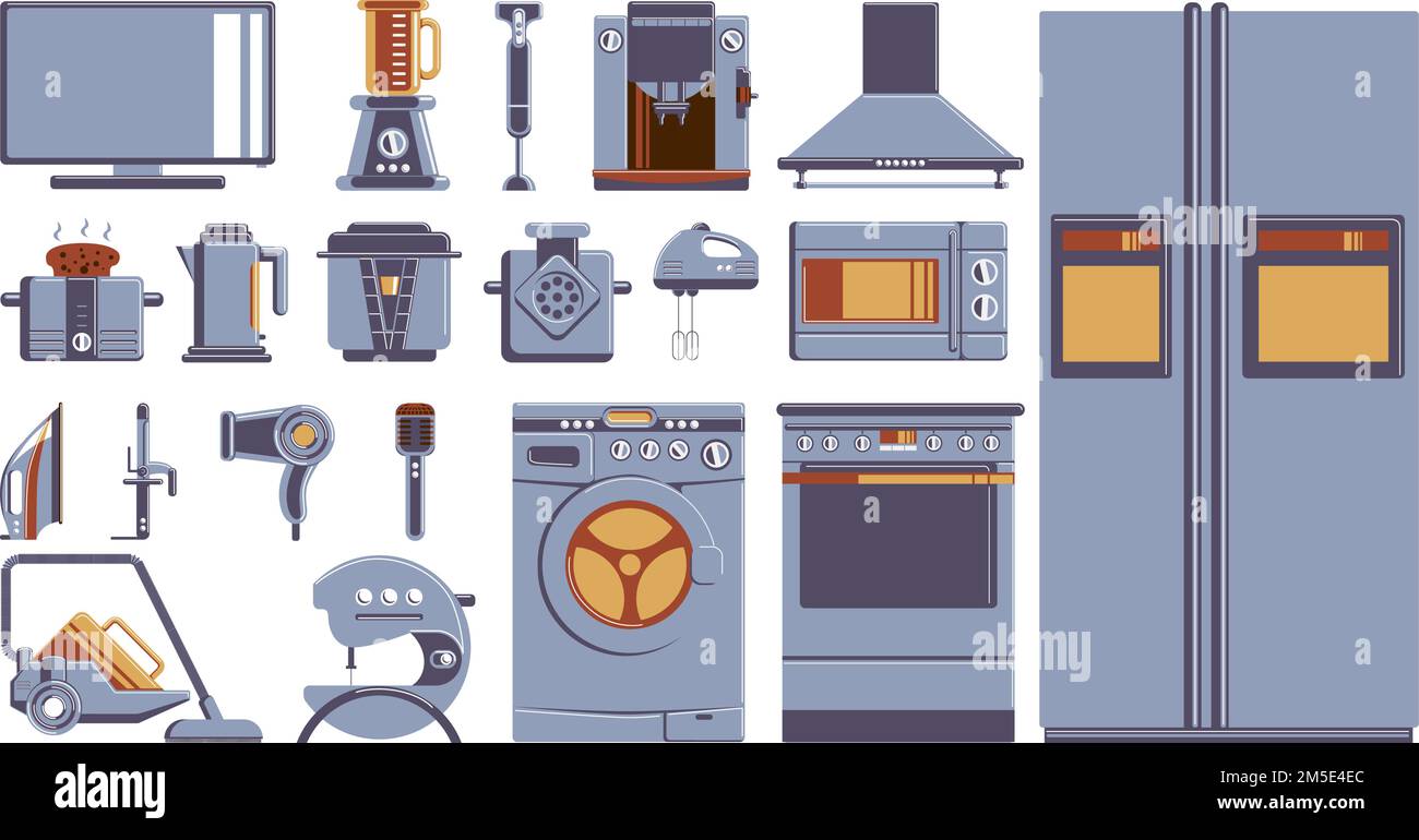 Household appliances set. All kinds of electronics as fridge, vacuum ...