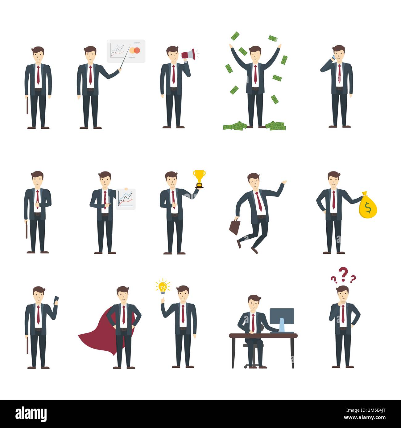Isolated businessman set. Funny handsome businessman in suit in ...