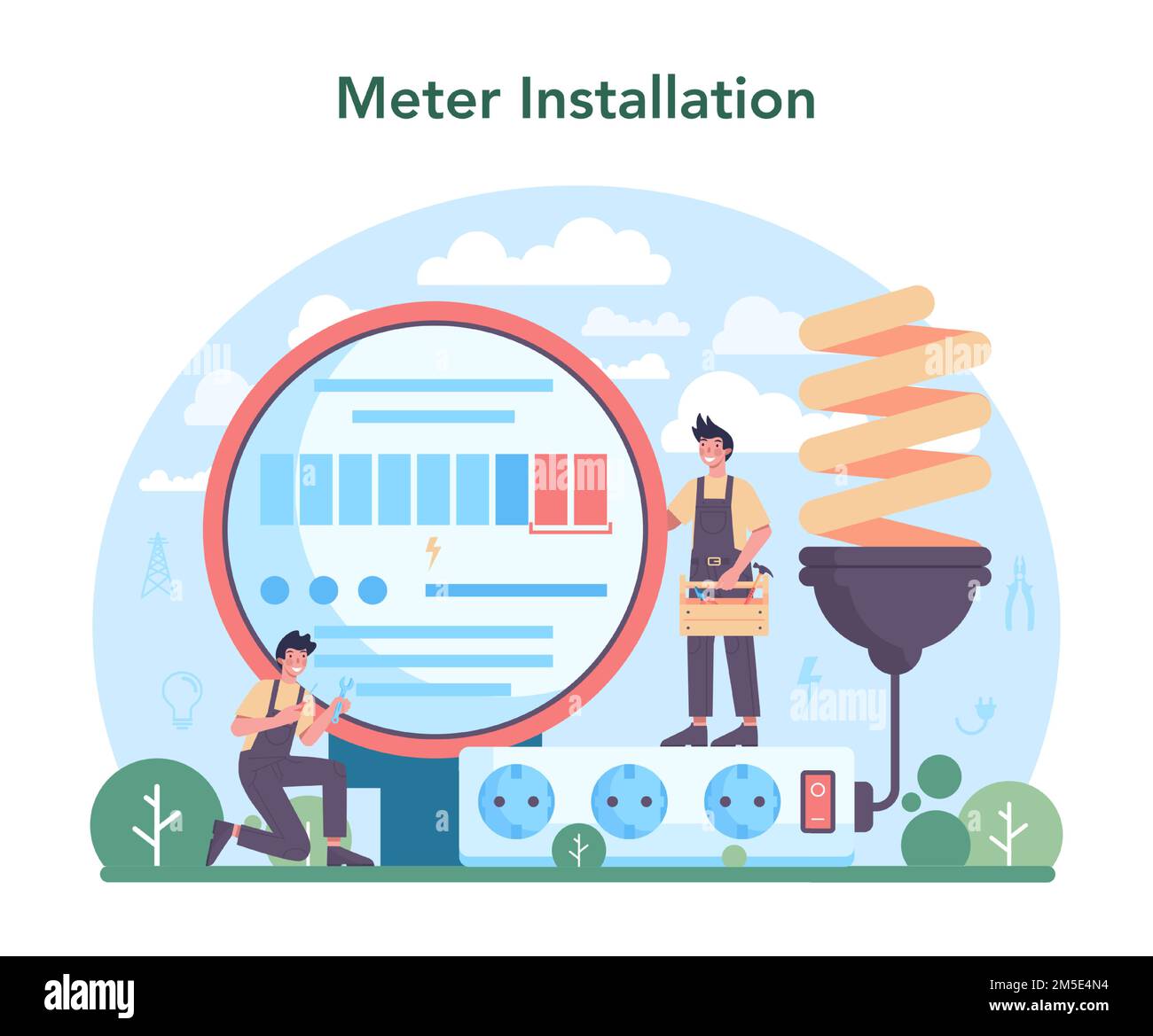 Electrician concept. Electricity works service worker in the uniform ...