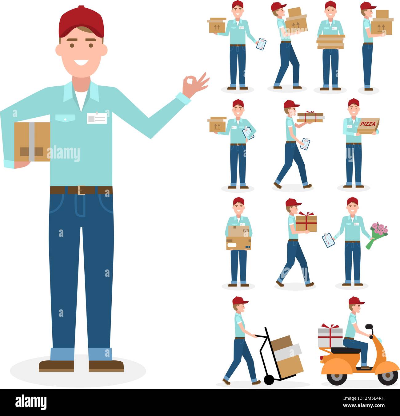 Caucasian postman set. Isolated cartoon character. White background ...