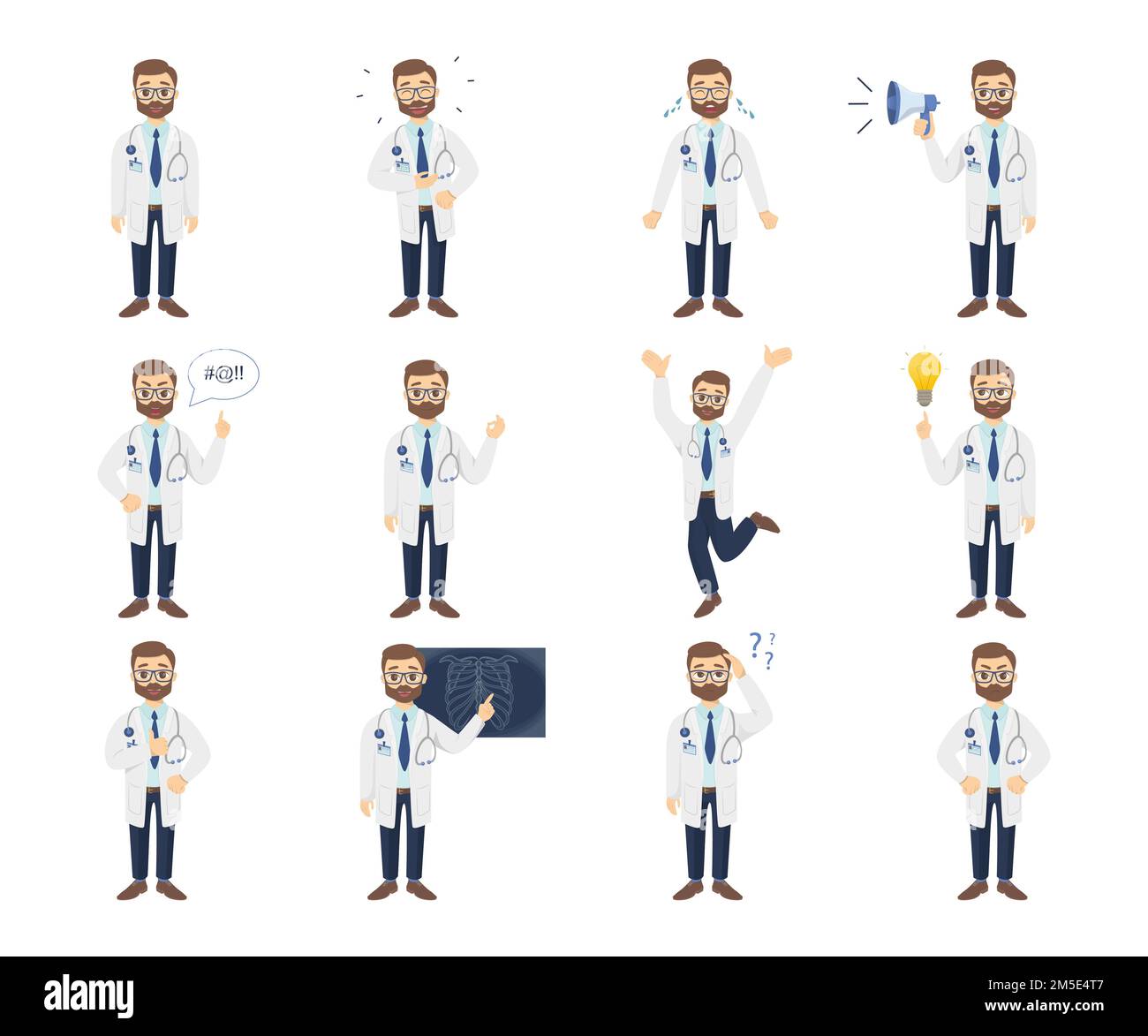 Doctor emoji set on white background. Happiness and anger Stock Vector ...