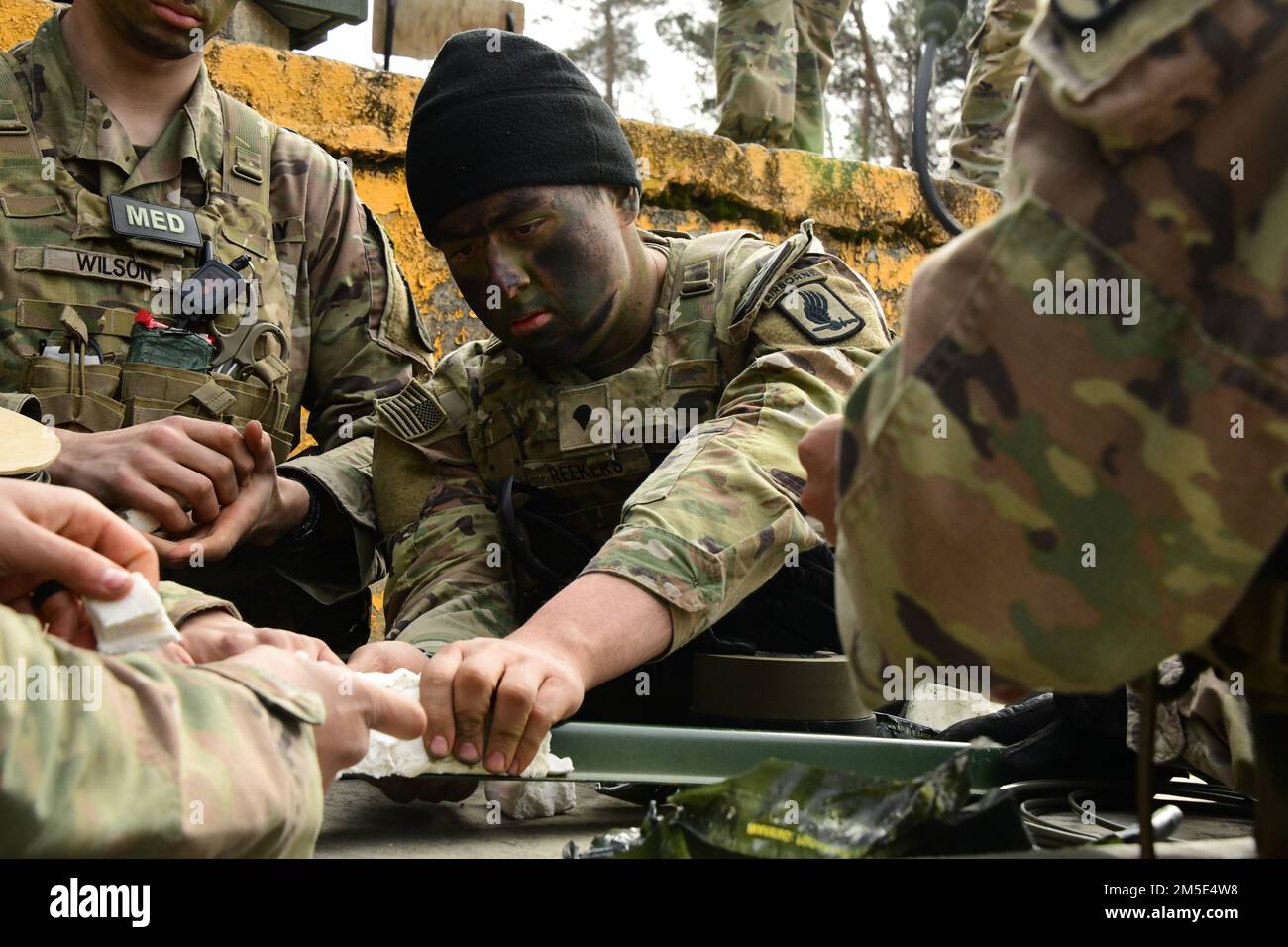 U.S. Army paratroopers assigned to the 54th Brigade Engineer Battalion ...