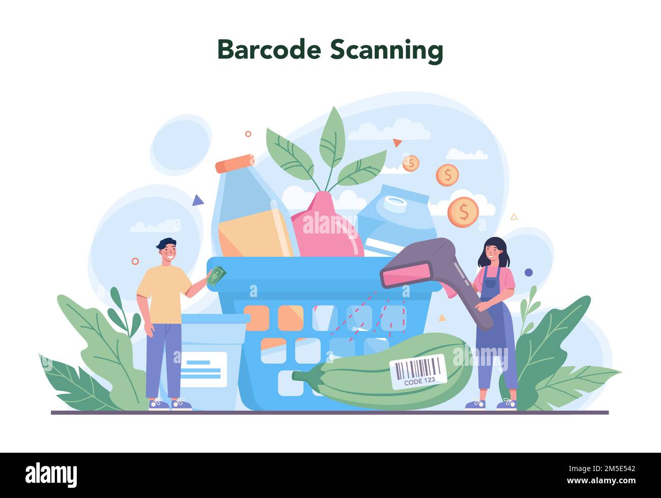 Cashier concept. Worker behind the cashier counter in the supermarket ...