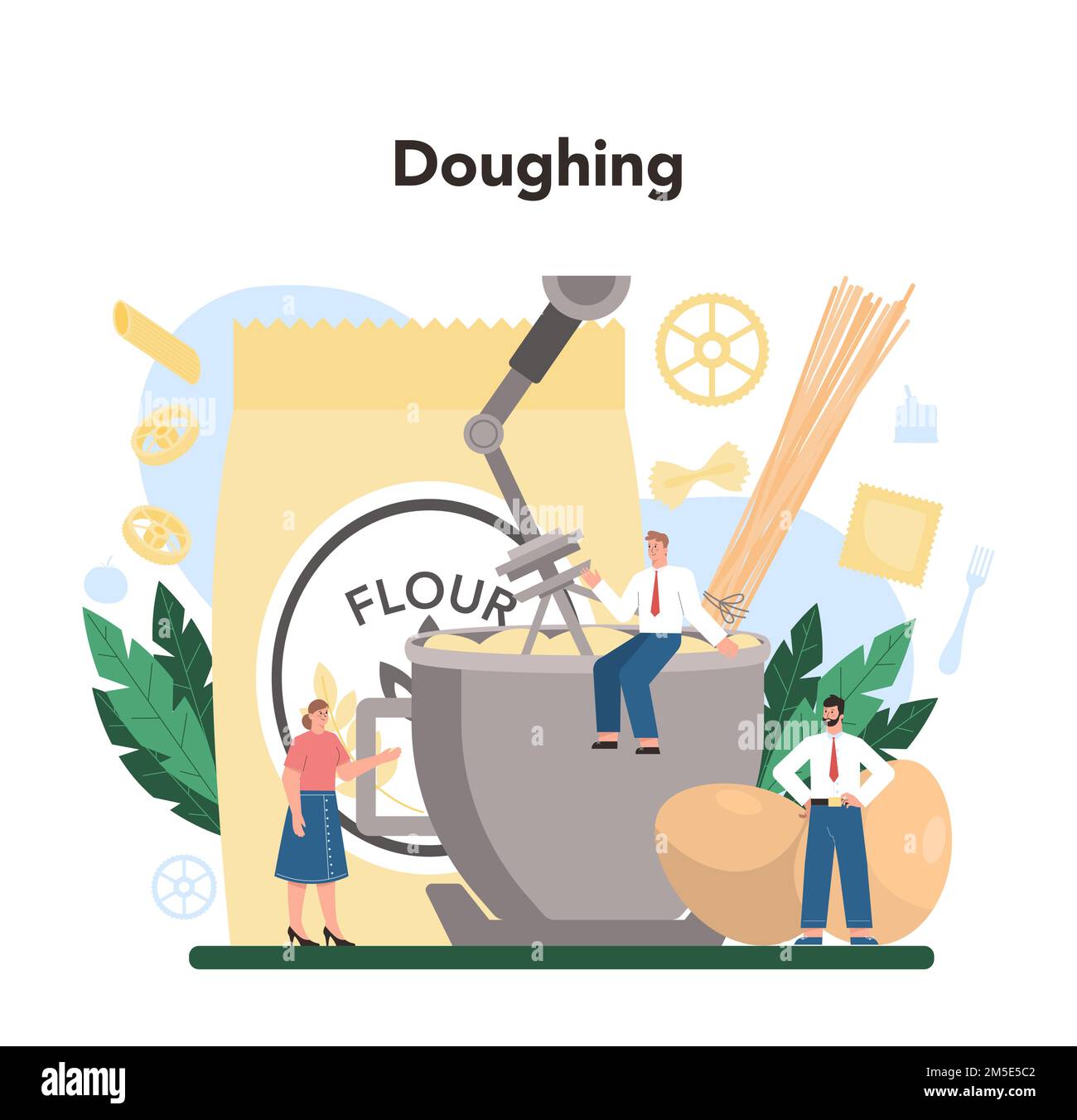 Spaghetti or pasta production industry. Italian semi-processed food manufacturing, Macaroni ...