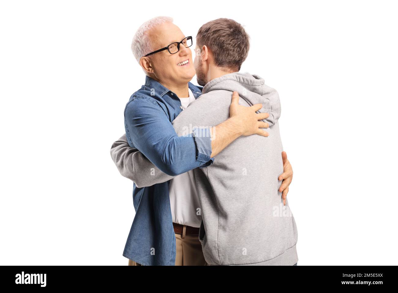Happy Father And Son In Embrace Isolated On White Background Stock
