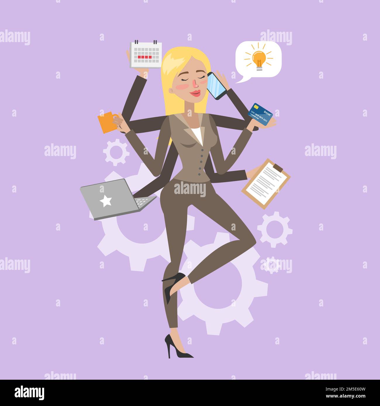 Multitasking business woman with six hands in balance Stock Vector ...