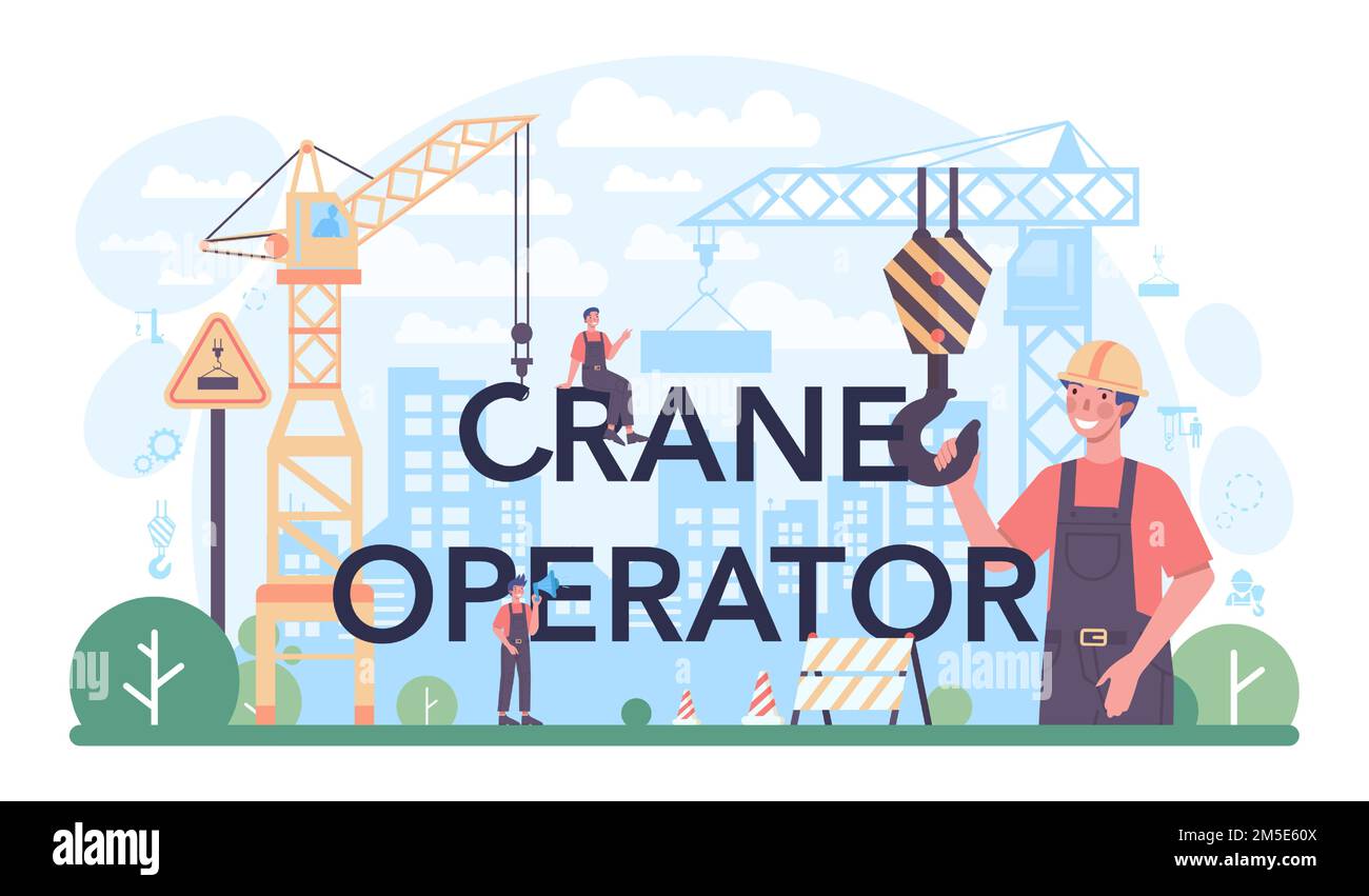 Crane operator typographic header. Industrial builder at the ...