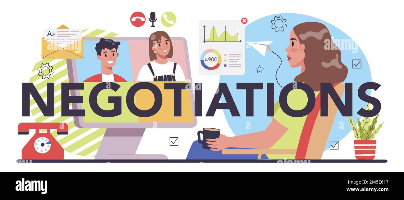 Negotiations typographic header. Business meeting and correspondence ...