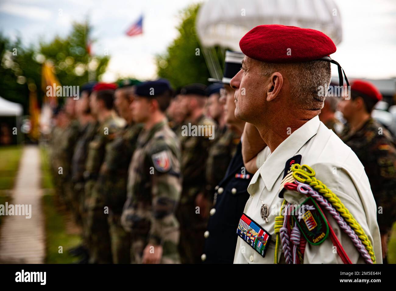A French Army officer salutes during a ceremony at the Cabbage Patch ...