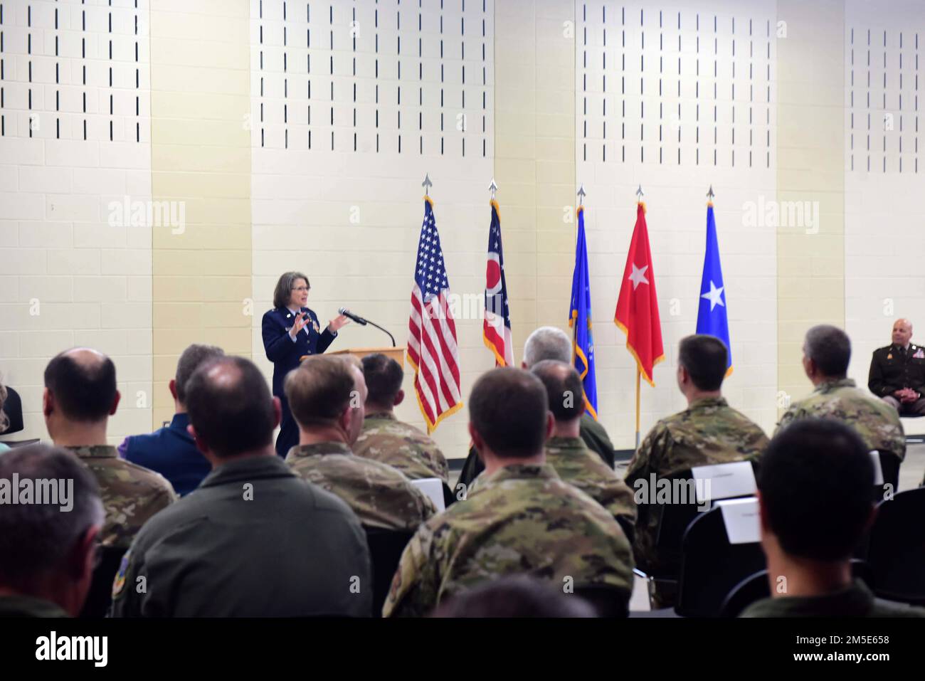U.S. Air Force Brig. Gen. Rebecca O'Conner addresses the audience ...