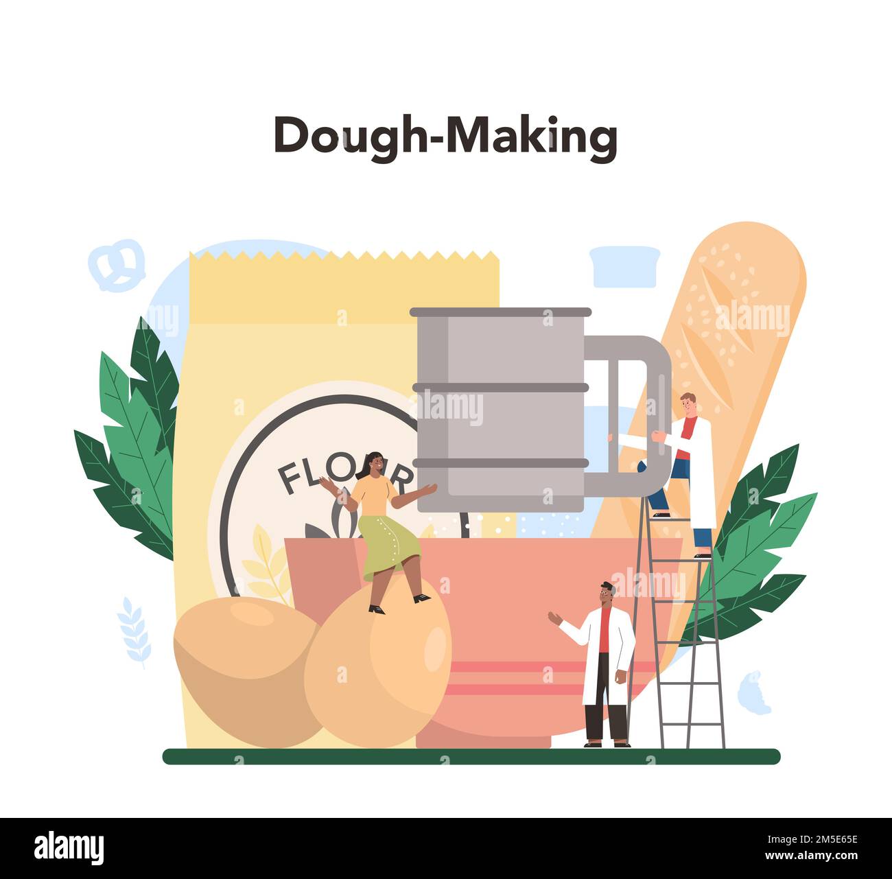 Baking industry concept. Baking pastry process. Bakery worker making ...