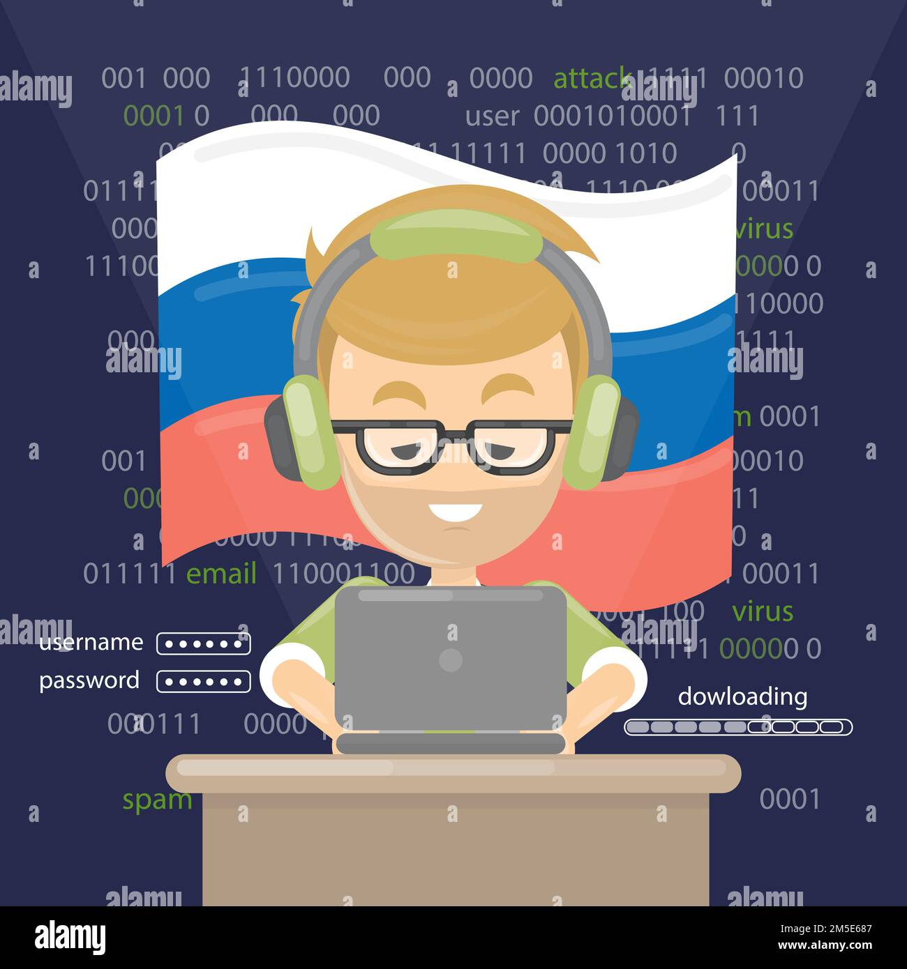 Russian professional hacker. Cyber crime, cyber attack and more Stock ...