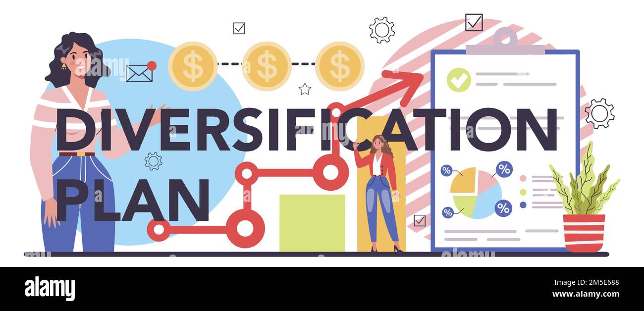 Diversification plan typographic header. Risk management strategy ...