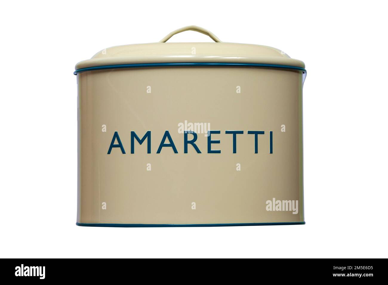 Amaretti biscuit tin isolated on white background - A selection of soft ...
