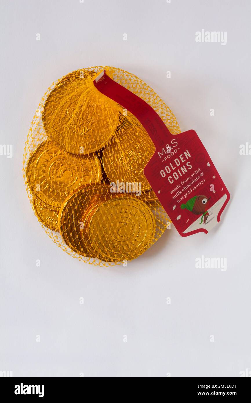 M&S Golden Coins in netting net made from solid milk chocolate & not ...
