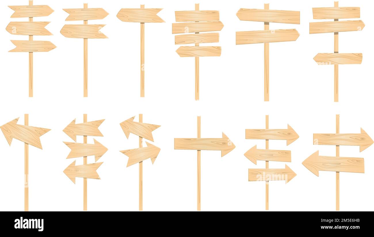 Wooden pointers set on white background. Signposts, banners and more ...