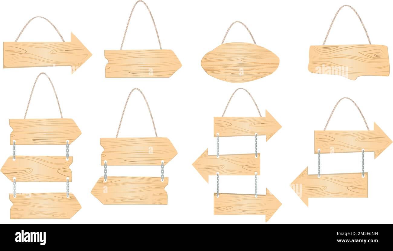 Wooden pointers set on white background. Signposts, banners and more ...