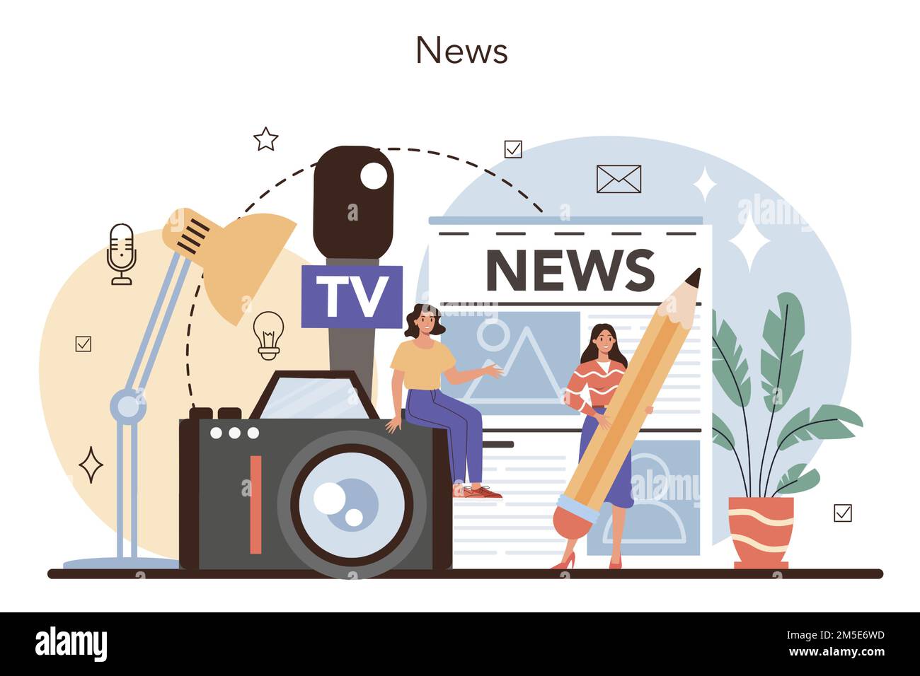 Journalist concept. Newspaper, internet and radio journalism. TV reporter interviewing a person ...