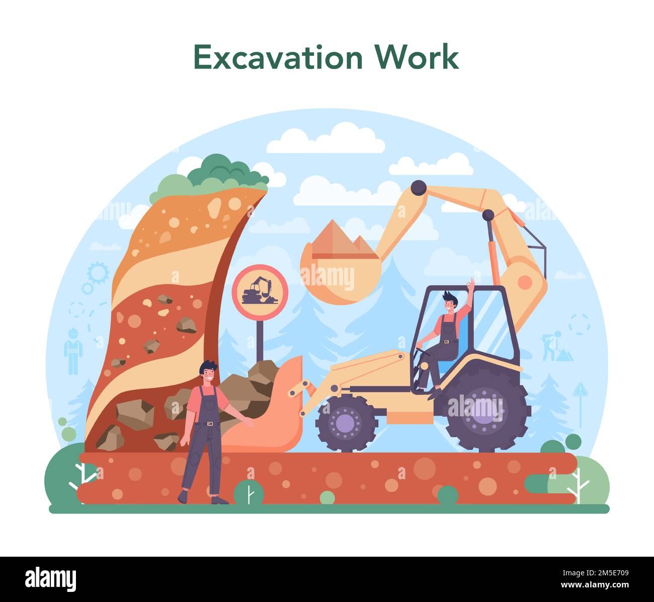 Excavator operator concept. Industrial builder at the construction site ...