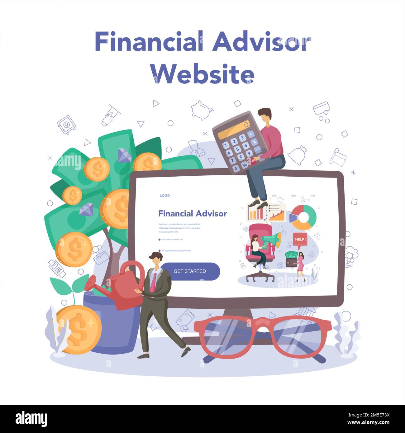 Financial consultant online service or platform. Business character ...